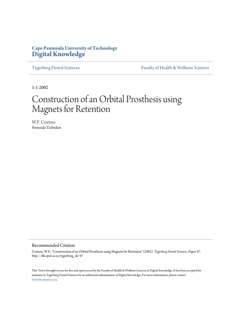 Construction of An Orbital Prosthesis Using Magnets For Retention | PDF ...