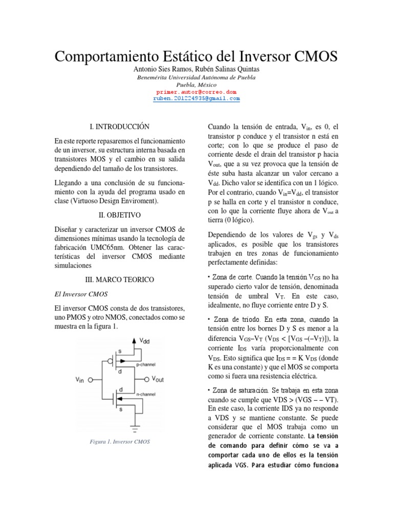 Comportamiento Estático Del Inversor CMOS | PDF | Cmos | Transistor