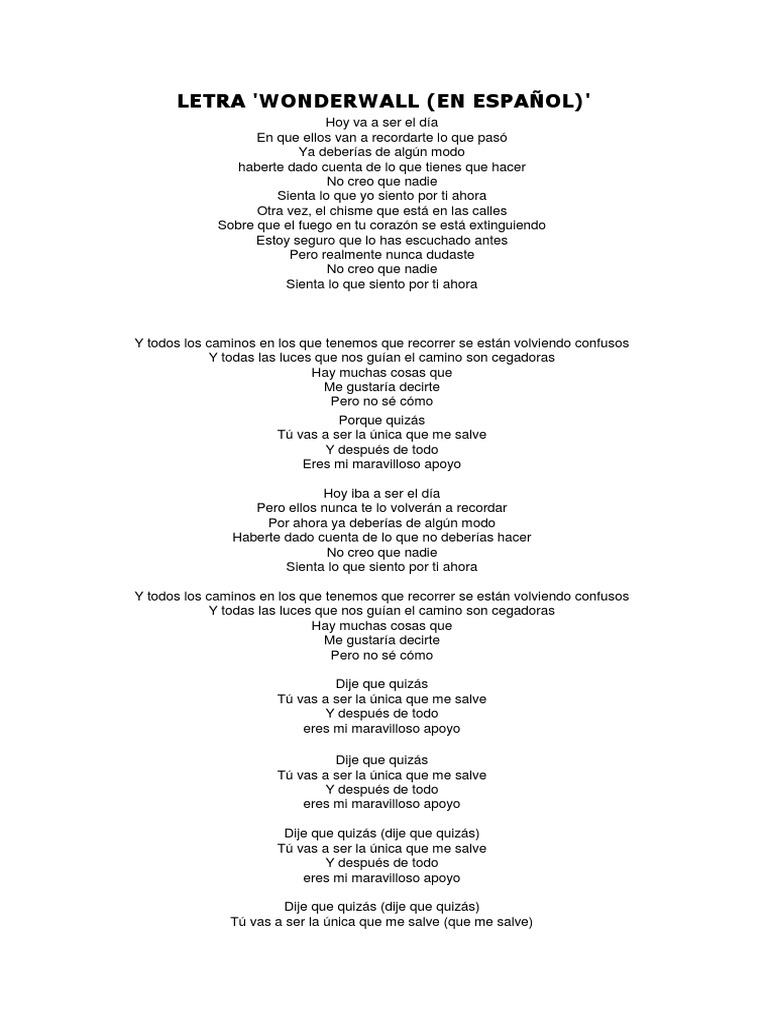 WONDERWALL-Letra en Español | PDF | Ocio | Entretenimiento (general)