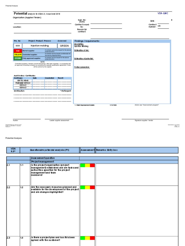 Analisis POT VDA 6.3 2010-1 | Audit | Supply Chain