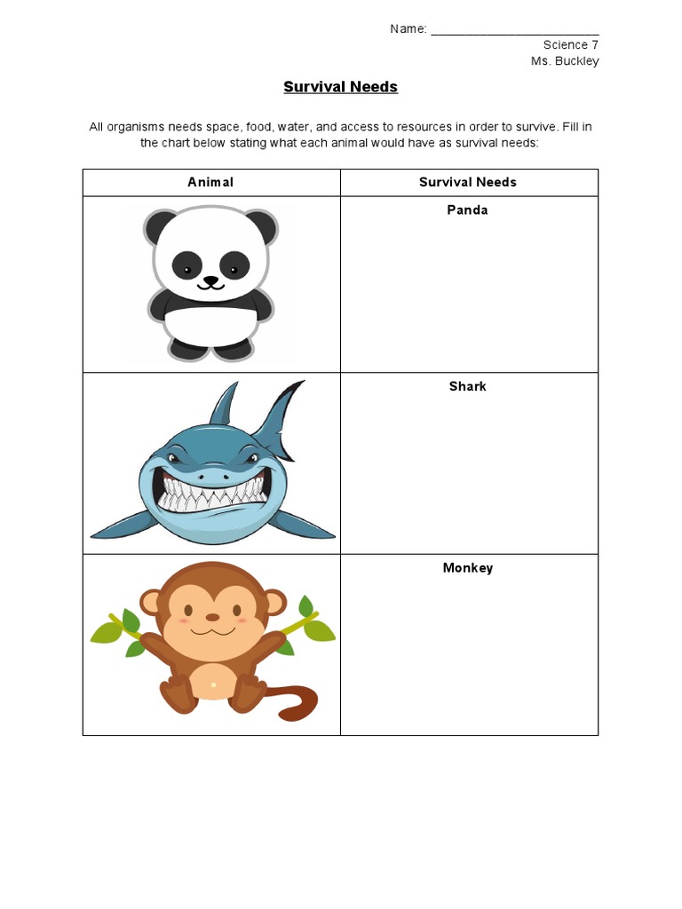 Survival Needs of Various Animals | PDF