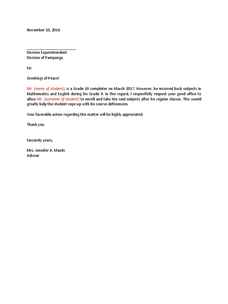 Letter For The Superintendent | PDF