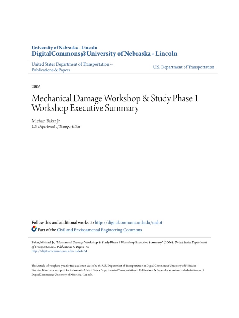 Mechanical Damage Workshop & Study Phase 1 Workshop Executive Sum | PDF ...