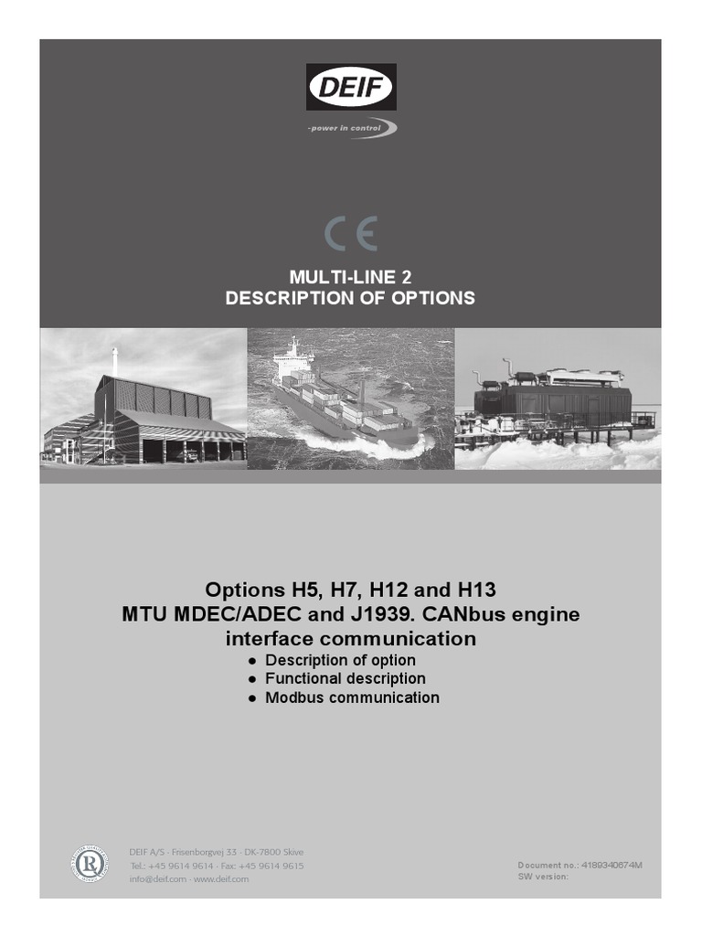 Option H5, H7, H12 and H13 MTU MDEC, ADEC, J1939 CANbus Engine Interface 4189340674 UK PDF | PDF