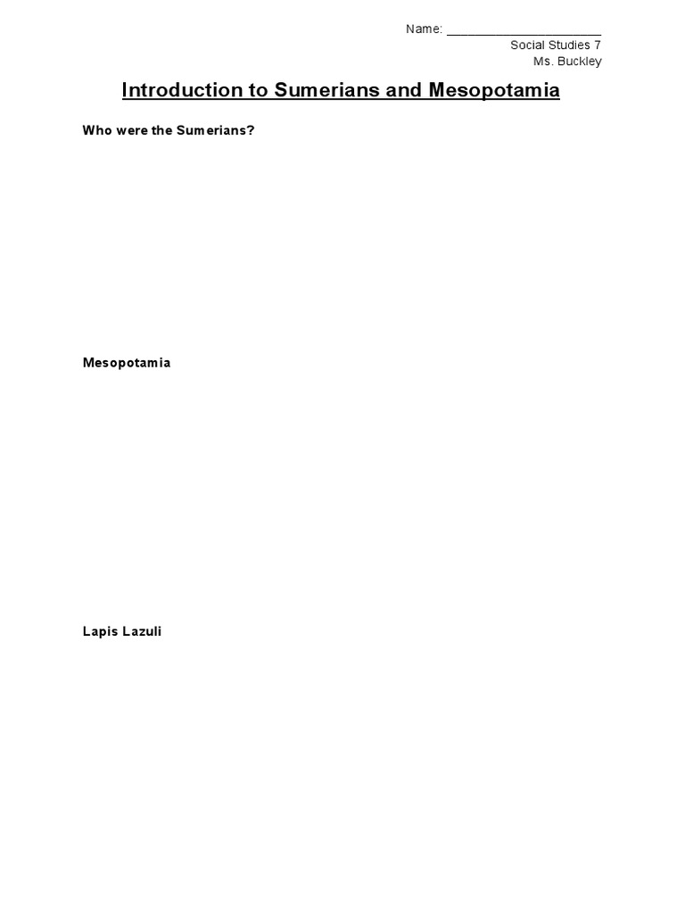 Mesopotamia Lesson - Intro To Sumerians | PDF