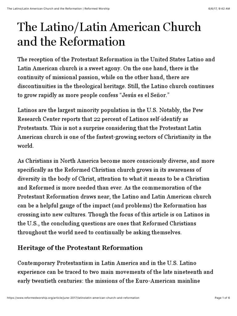 The Latino-Latin American Church and The Reformation - Reformed Worship ...
