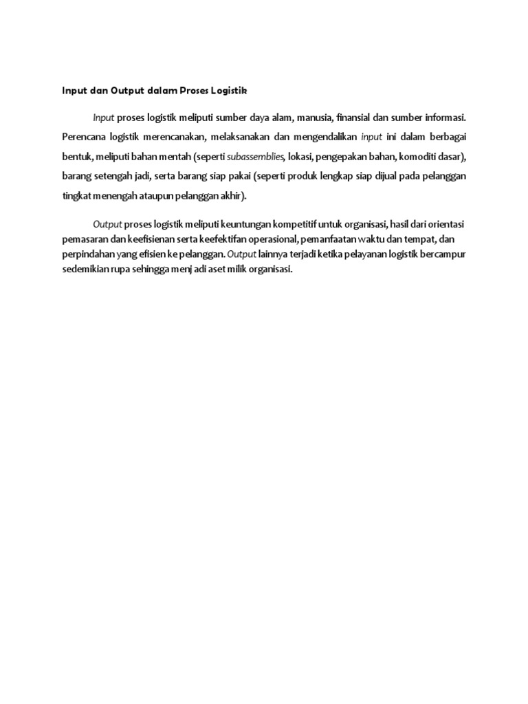 Input Dan Output Dalam Proses Logistik | PDF