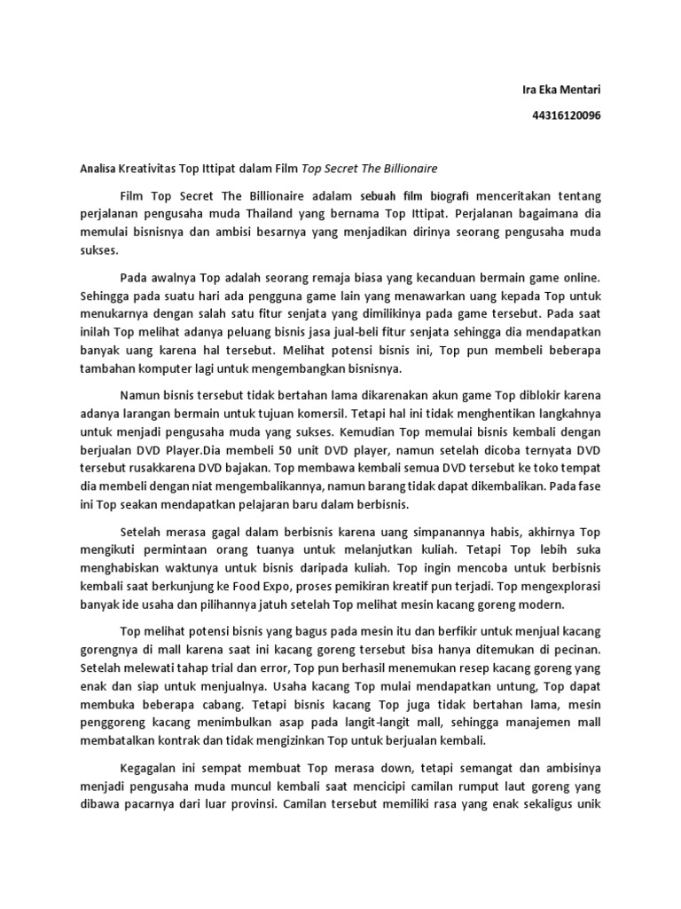 Analisa Kreativitas Top Ittipat Dalam Film Top Secret The Billionaire ...