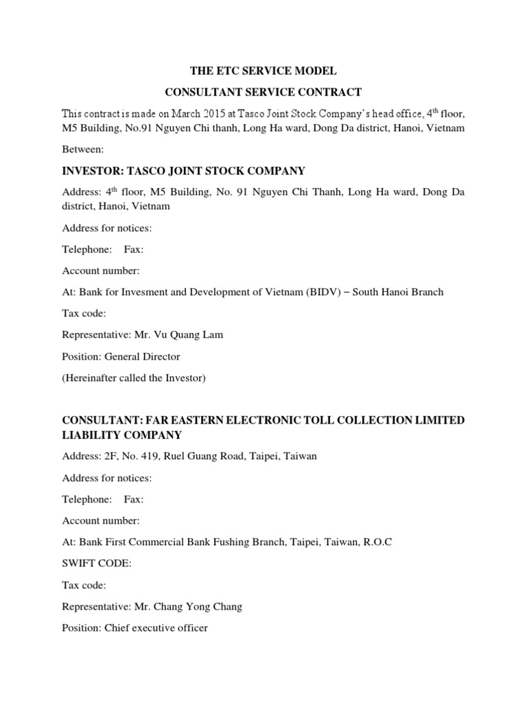 The Etc Service Model Contract | PDF | Guarantee | Invoice