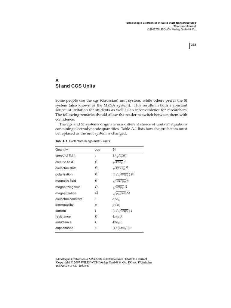 SI and CGS Units: Thomas Heinzel | PDF | Physical Quantities | Force