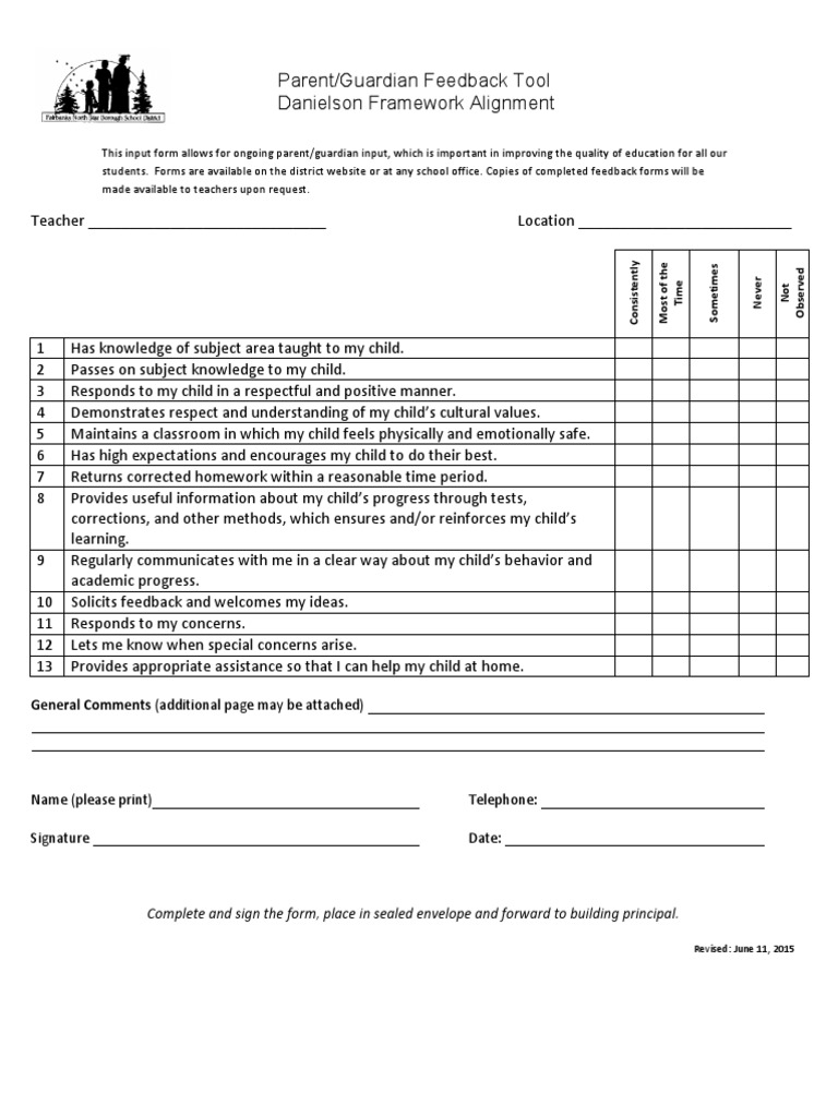 Parent Feedback Form for Teachers | PDF | Quality Of Life | Teachers