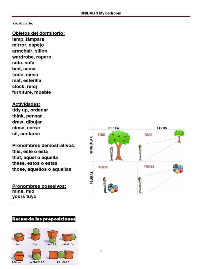 Objetos del dormitorio en inglés y español | PDF