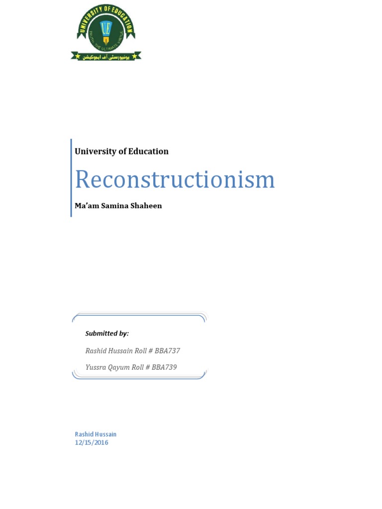 Reconstructionism | PDF | Teachers | Curriculum