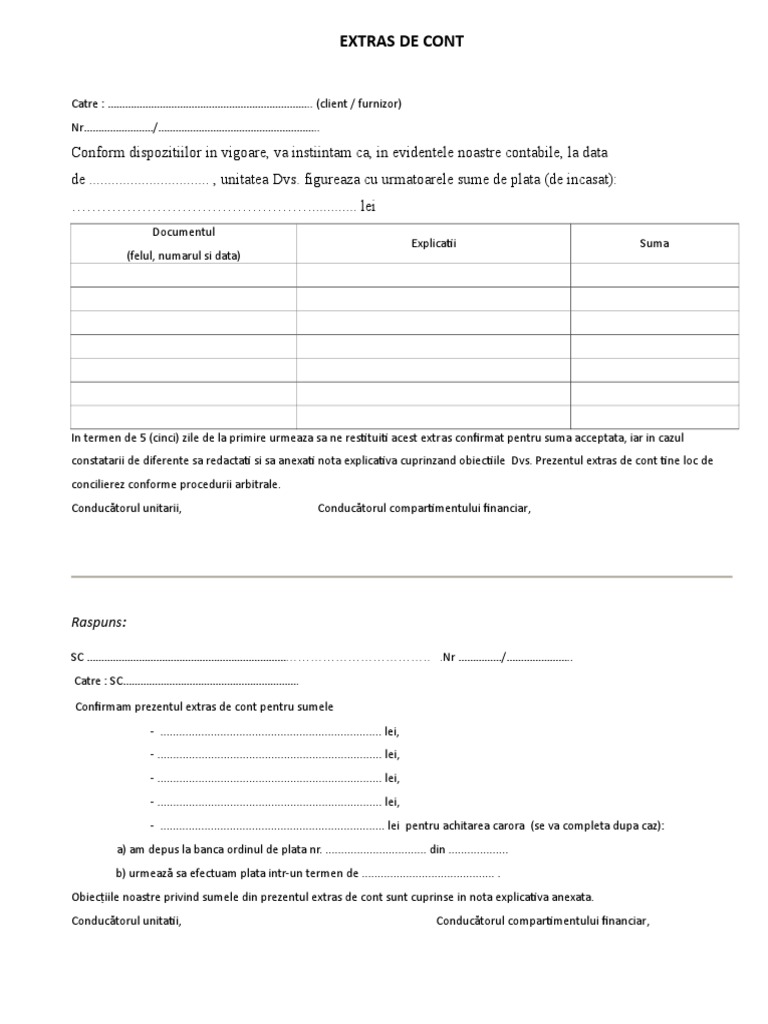 Extras de Cont de Confirmare de Sold