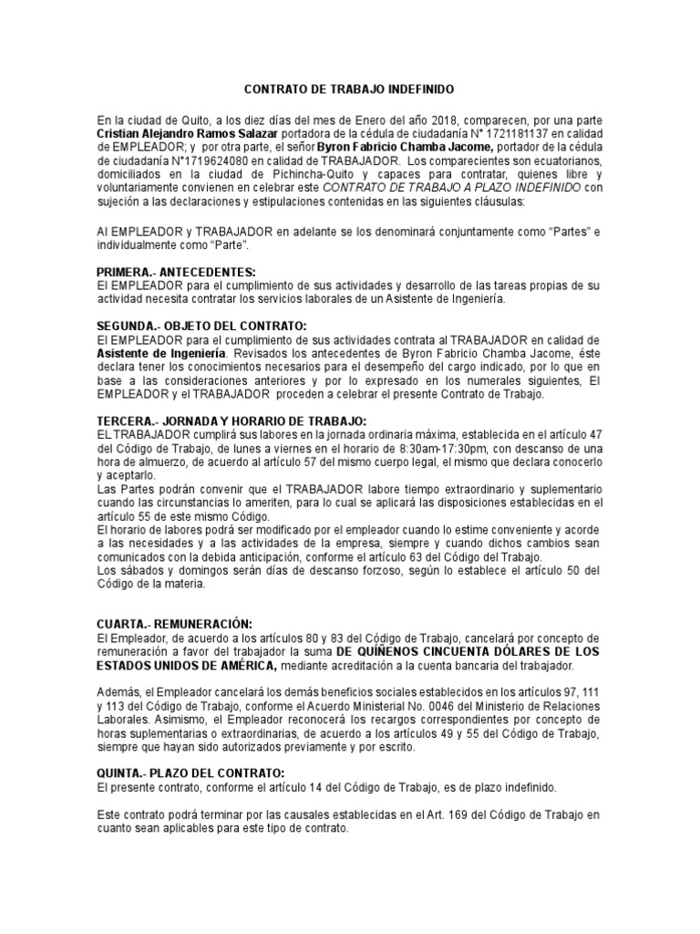 Contrato de Trabajo Indefinido | Derecho laboral | Salario