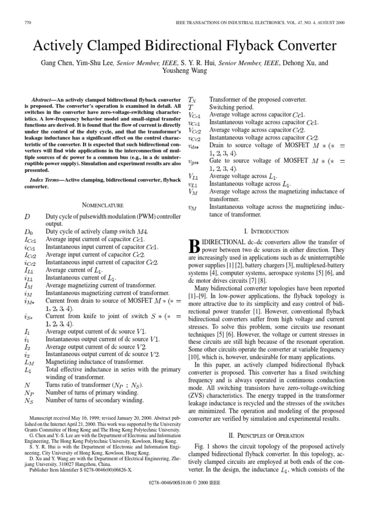 Actively Clamped Bidirectional Flyback Converter PDF | PDF | Power ...
