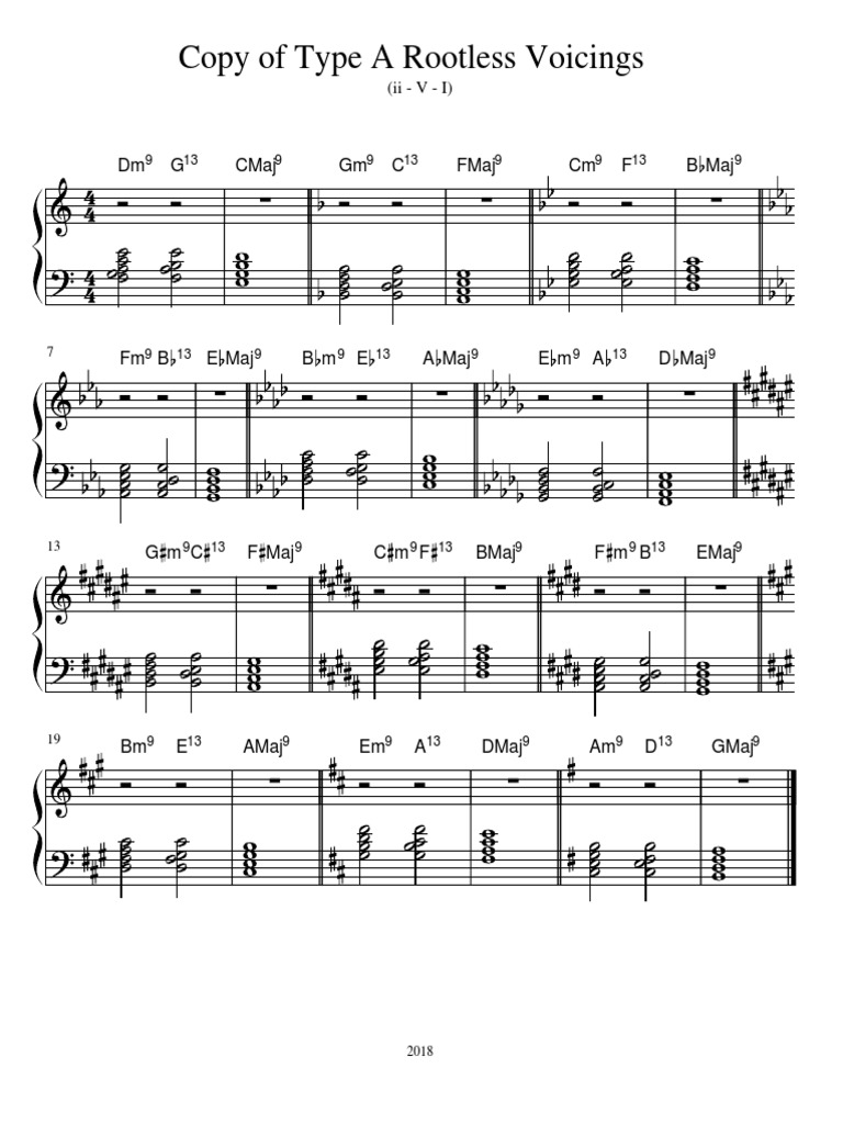 Type A Rootless Voicings: DM G Cmaj GM C Fmaj CM F B Maj | PDF