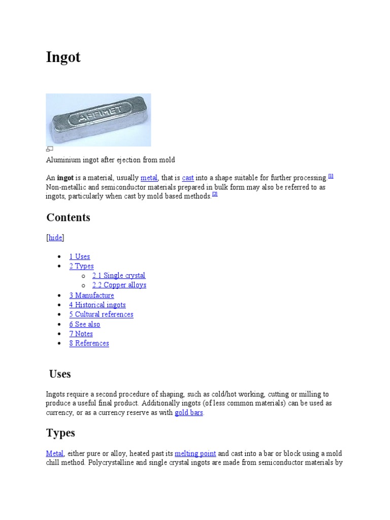 Ingot: Metal Cast | PDF | Ingot | Metals