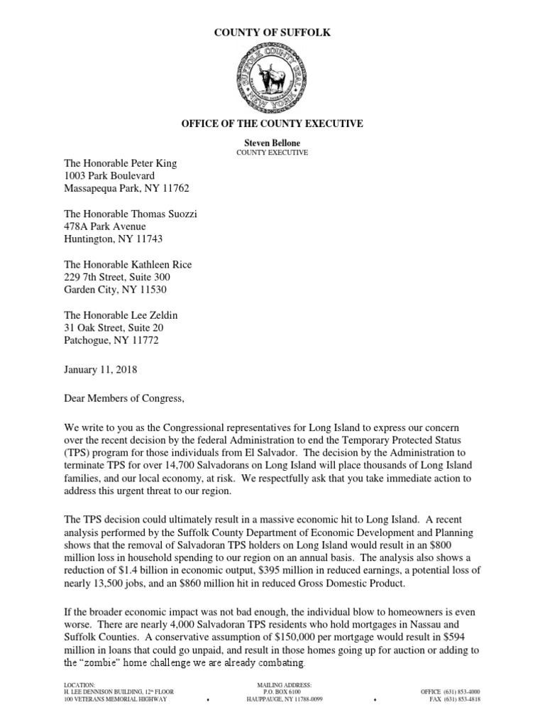 Bellone Curran TPS Letter | PDF | Long Island | Taxes