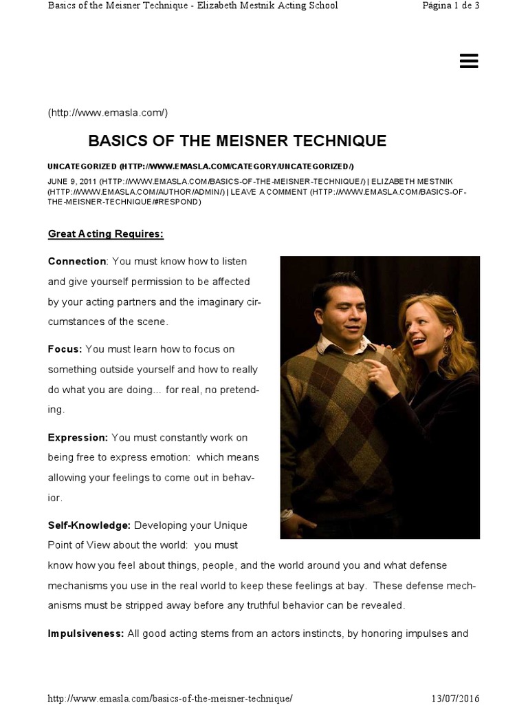 Meisner Technique Acting Basics | PDF | Psychological Concepts | Psychology