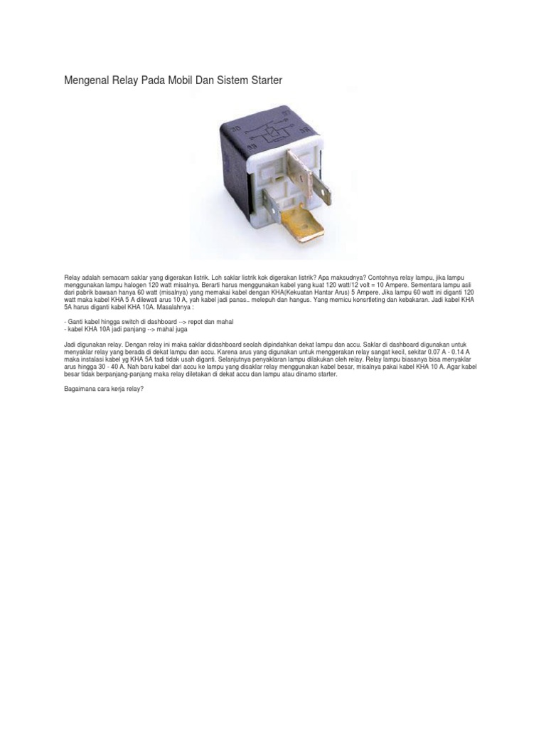 Mengenal Relay Pada Mobil Dan Sistem Starter | PDF