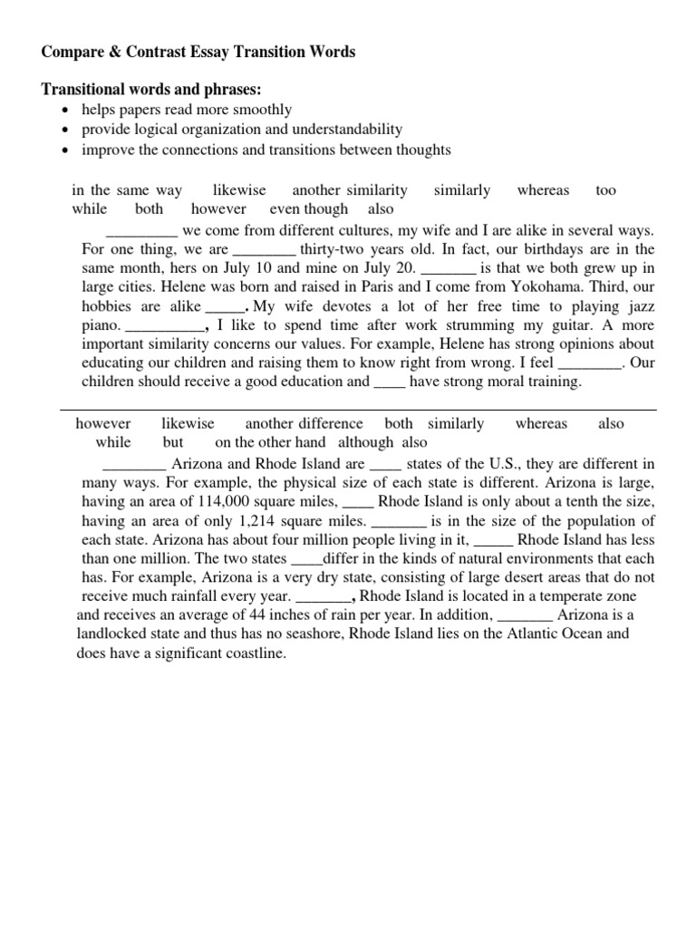 Compare Contrast Transitions | PDF