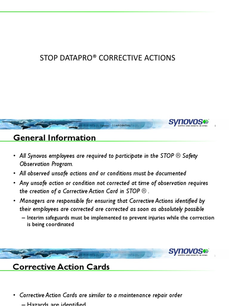 Stop Datapro® Corrective Actions: 1/11/2018 Synovos - Confidential 1 ...