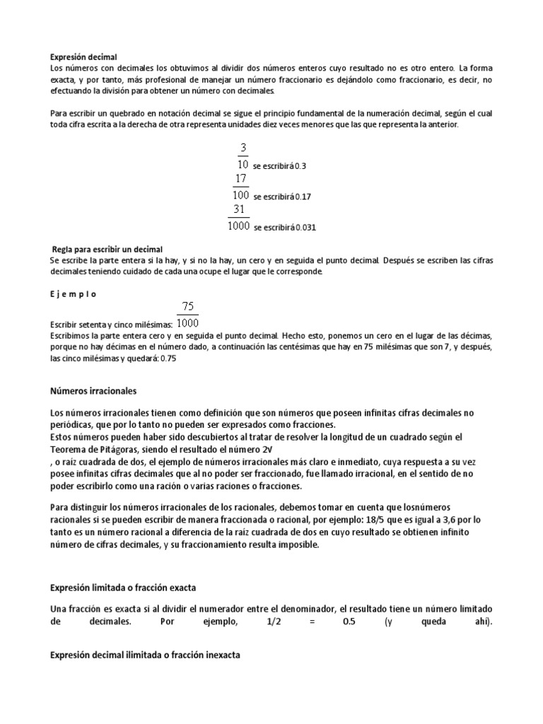 Expresión Decimal | PDF | Fracción (Matemáticas) | Decimal