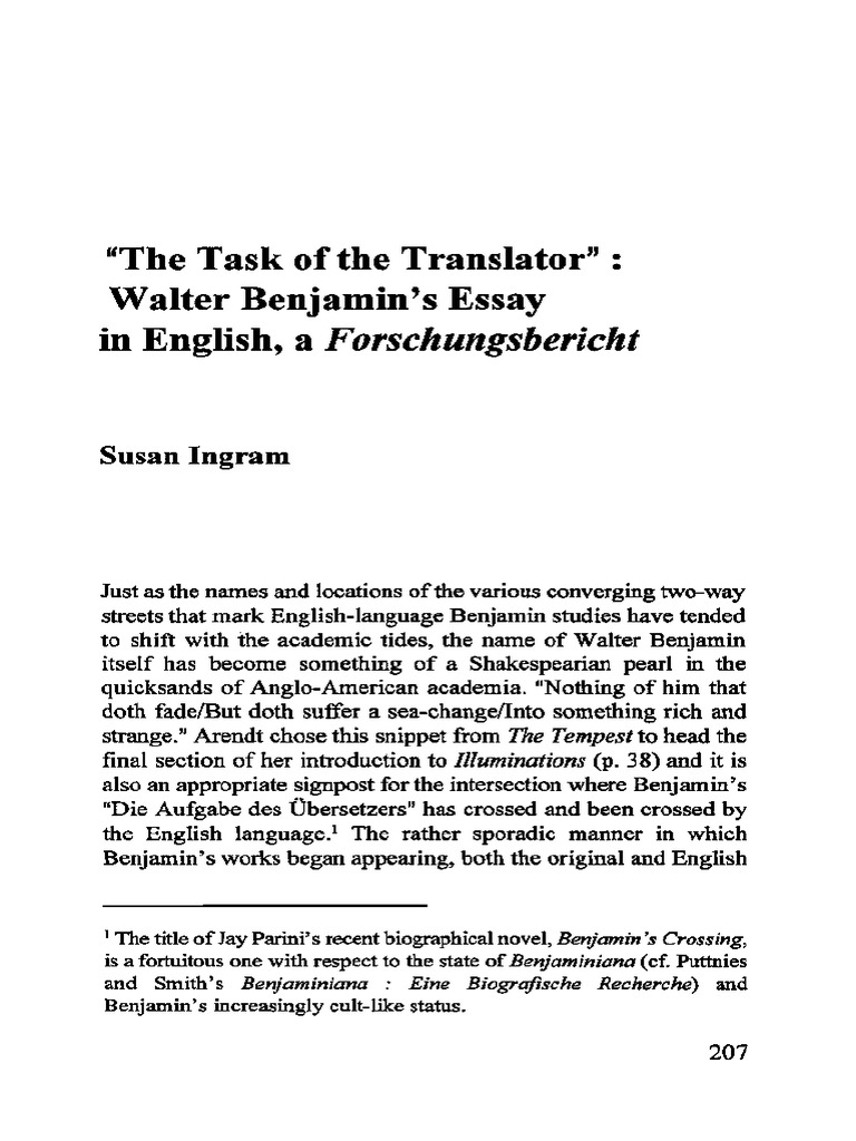 Benjamin, Walter - The Task of The Translator | PDF | Jacques Lacan ...