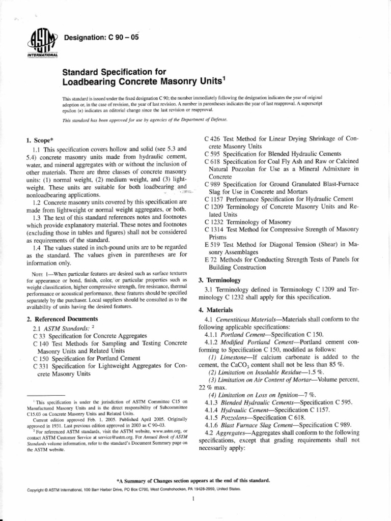 Astm C90 | PDF | Concrete | Cement