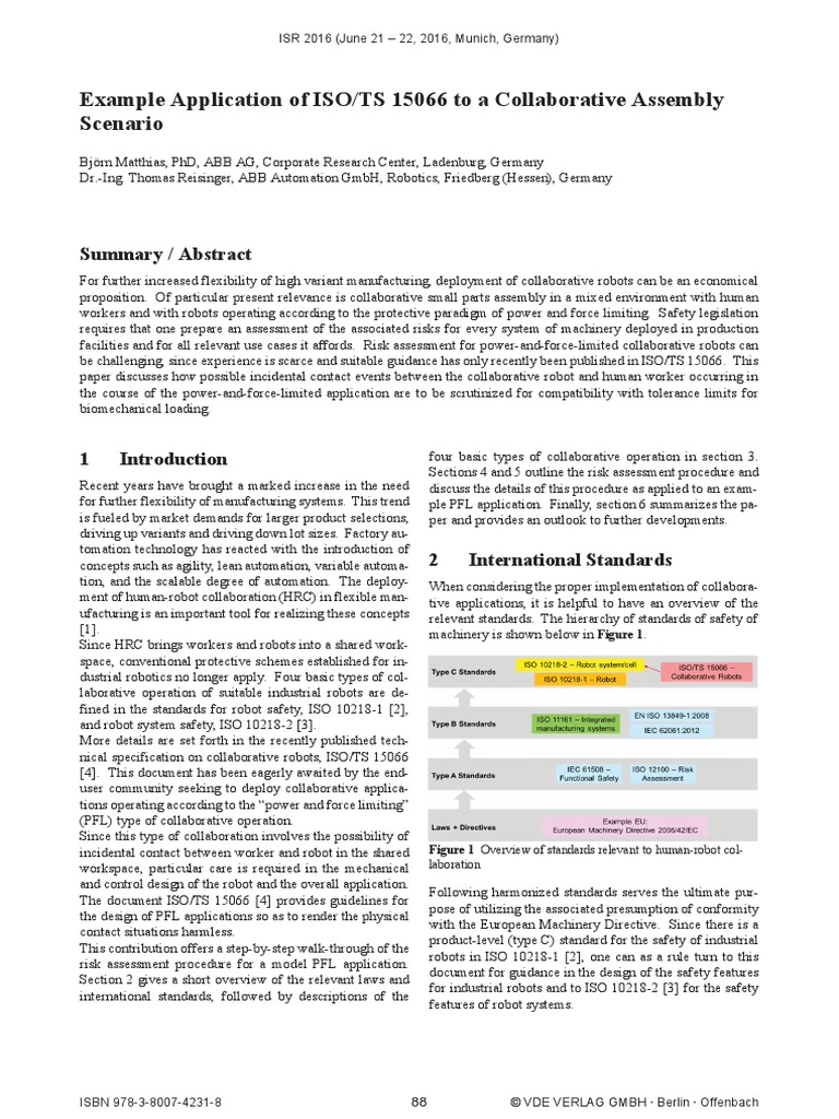 Example Application of ISO/TS 15066 To A Collaborative Assembly ...