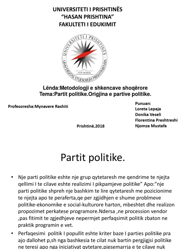 Universiteti I Prishtinës "Hasan Prishtina" Fakulteti I Edukimit | PDF