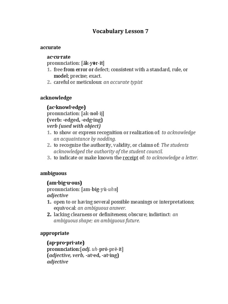 Vocabulary Lesson 7 | PDF | Plural | Verb