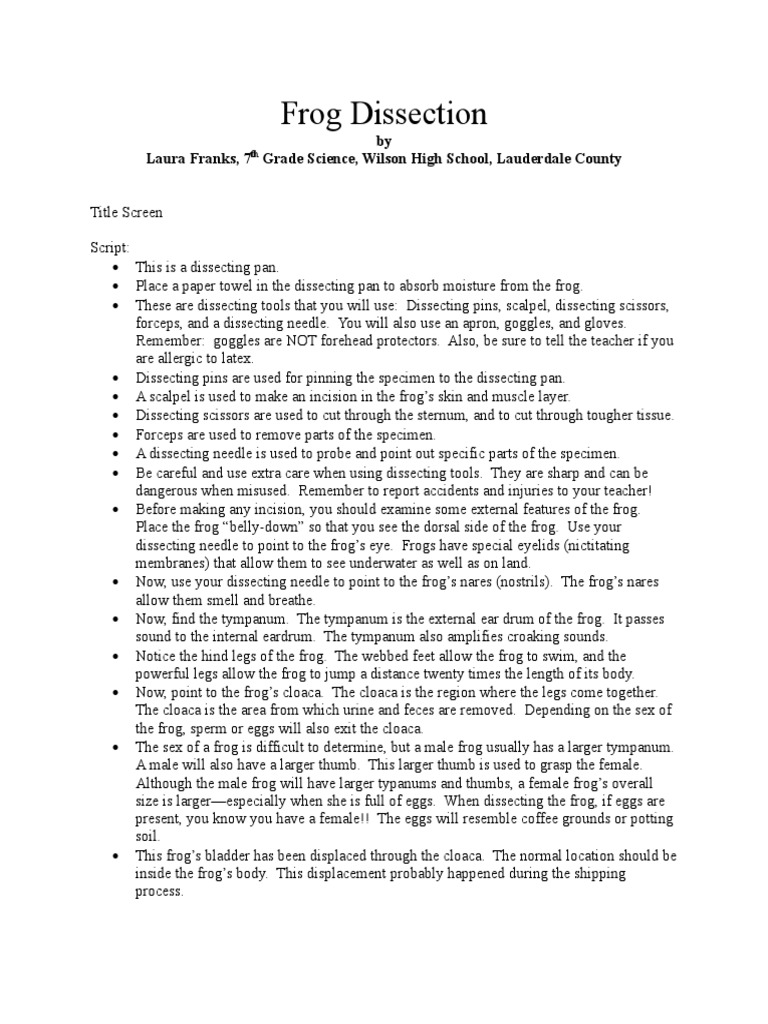 Frog Dissection Guide for Students | PDF | Frog | Abdomen