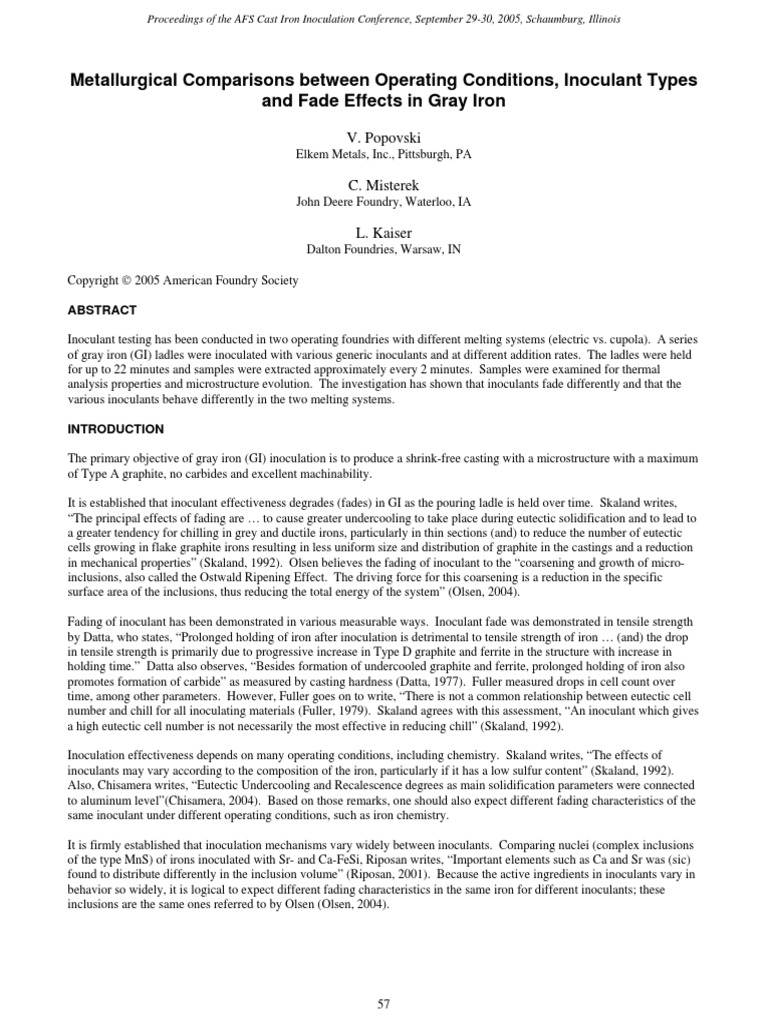 2005 AFS - Metallurgical Comparisons Between Operating Conditions ...