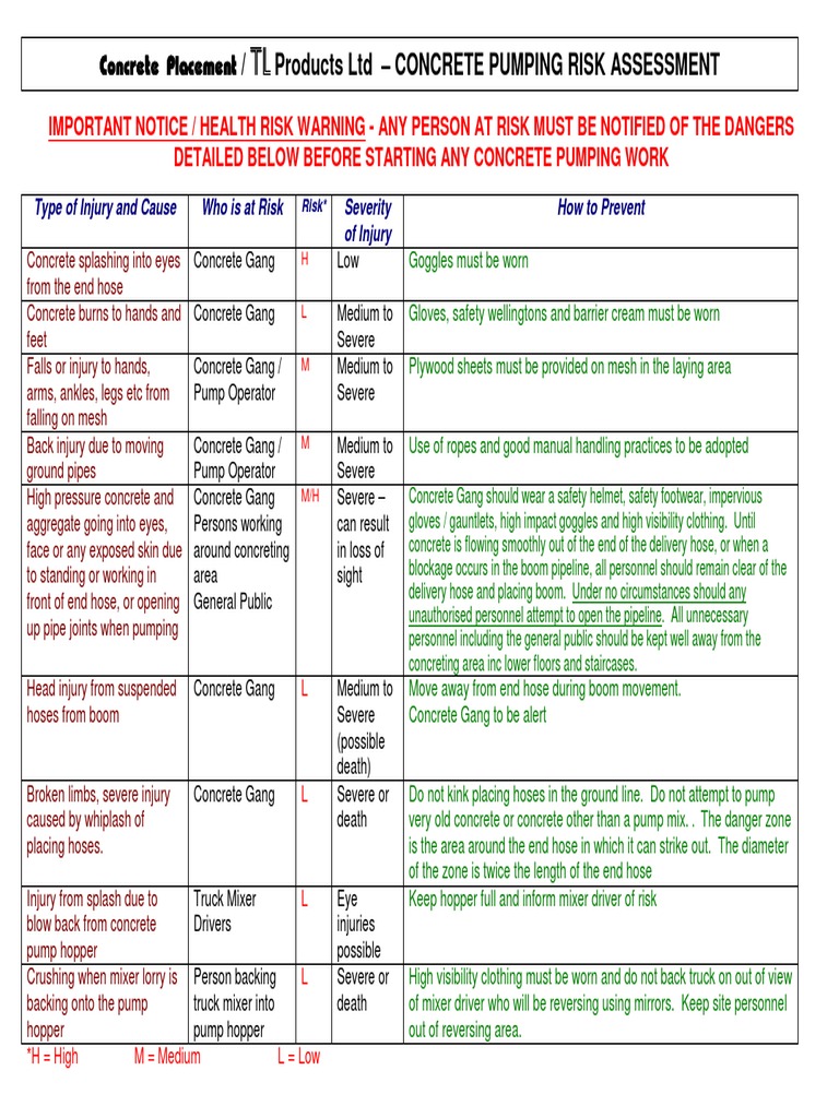 Concrete Pumping Risk Assessment PDF | PDF | Concrete | Truck