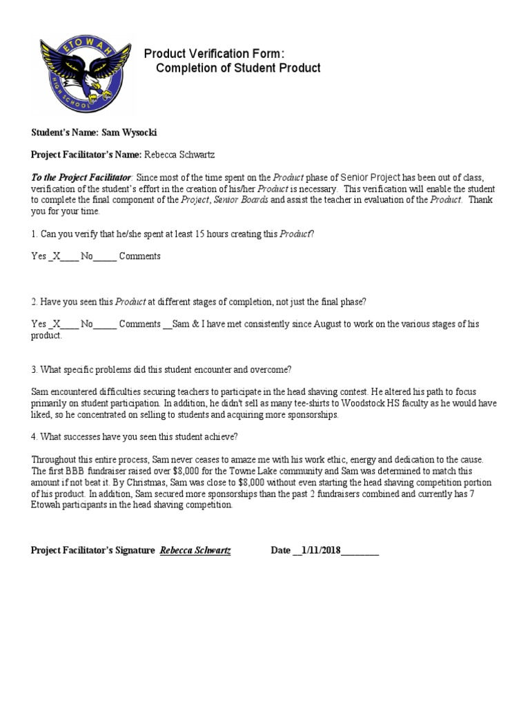 Student Project Verification Form | PDF