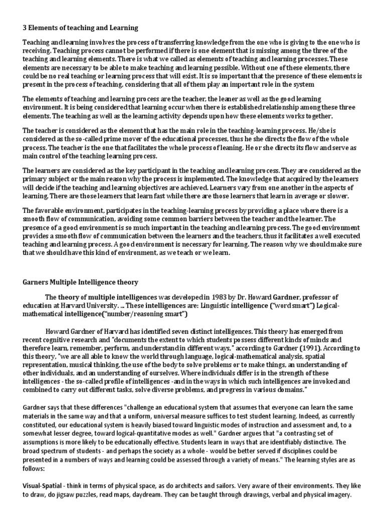 3 Elements of Teaching and Learning | PDF | Intelligence | Learning