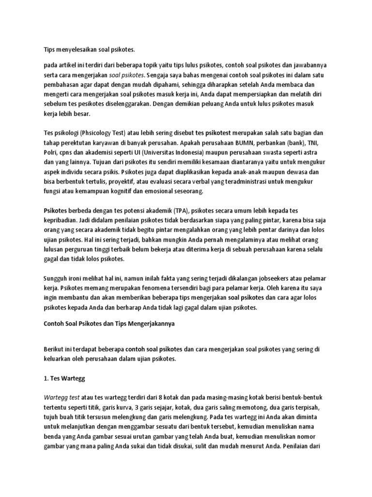 Tis Tes Masuk Kerja (Bri) | PDF