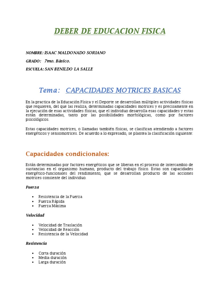 Capacidades Motrices Basicas | PDF | Movimiento (física) | Músculo