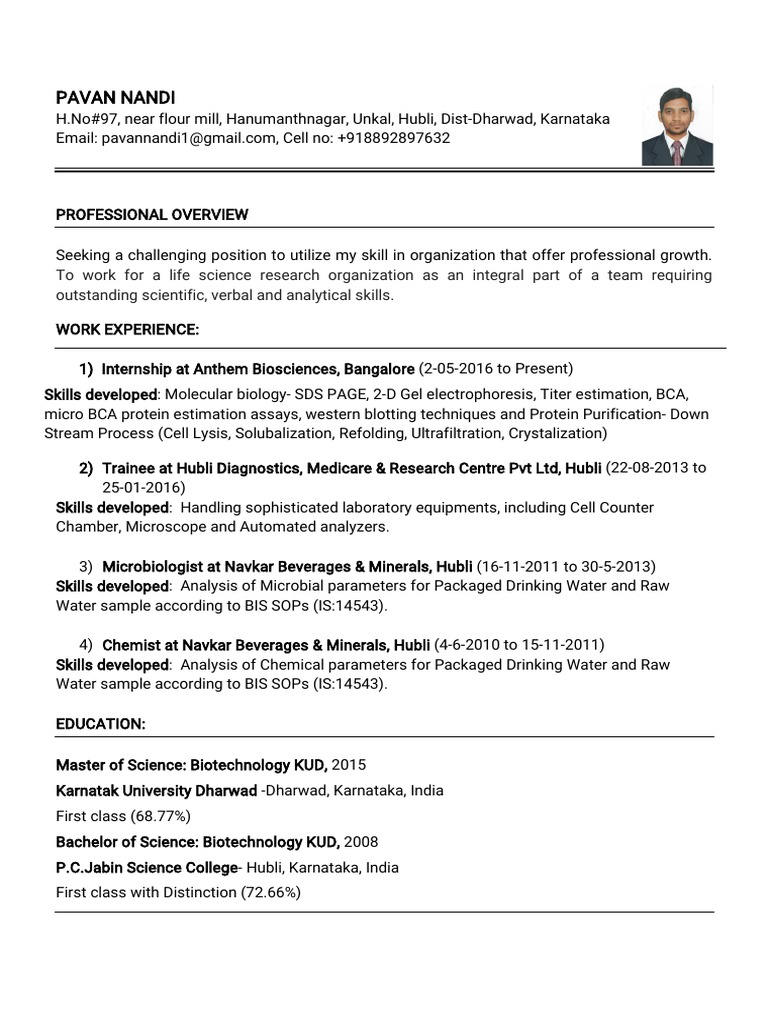 Pavan Nandi CV PDF | PDF | Gel Electrophoresis | Polyacrylamide Gel Electrophoresis