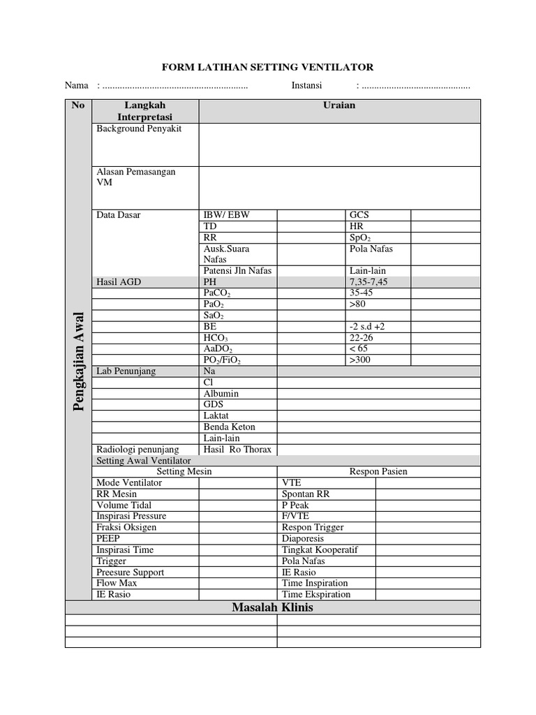 Form Latihan Setting Ventilator Rev.1 PDF | PDF