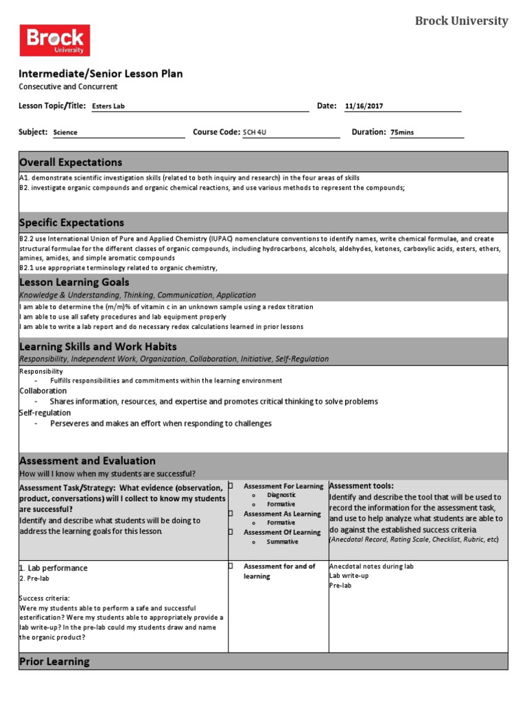Esters Lab Brock Lesson Plan | PDF | Differentiated Instruction ...
