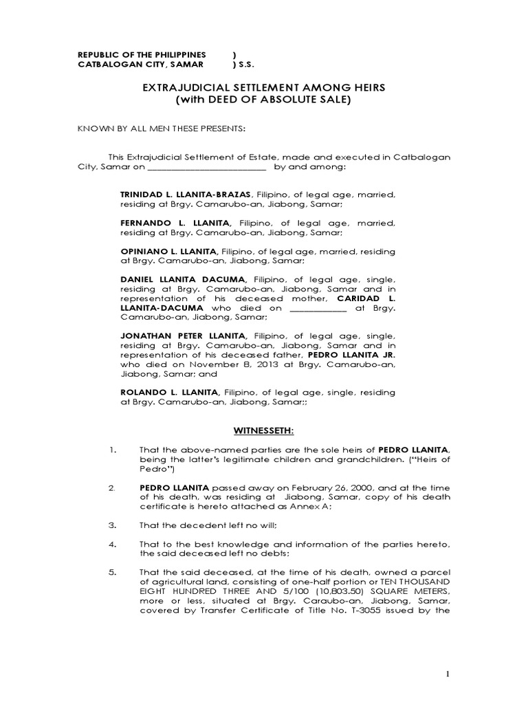 Extrajudicial Settlement Among Heirs | Download Free PDF | Private Law | Government Information