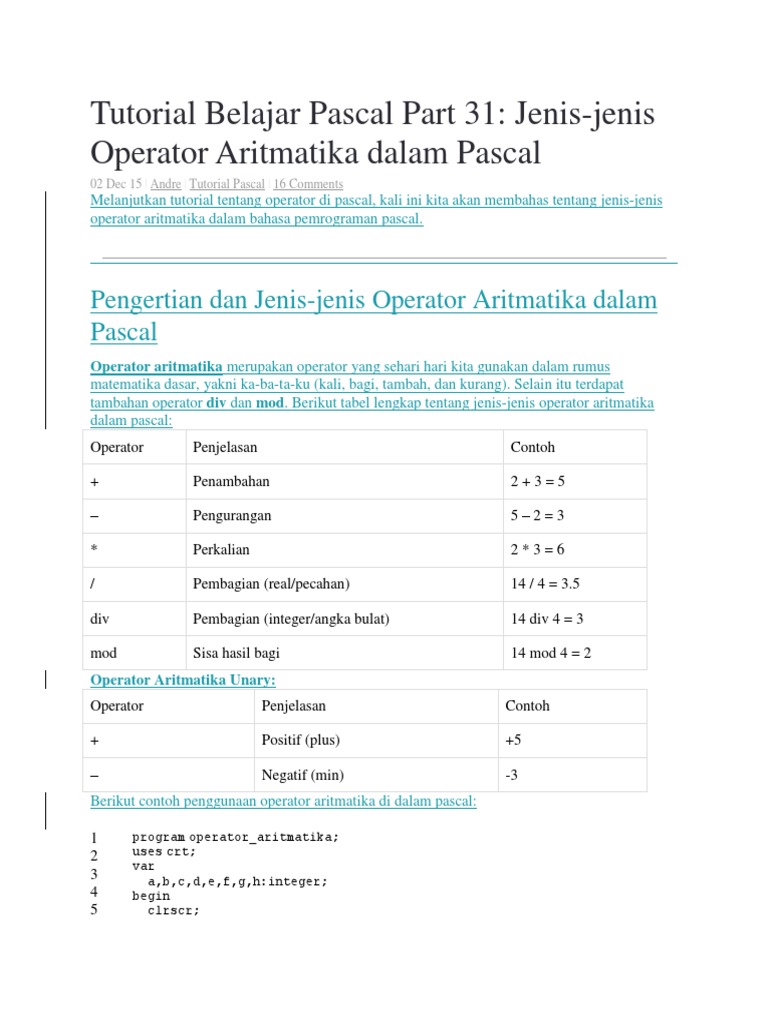 Operator Aritmatika | PDF | Teknologi & Rekayasa