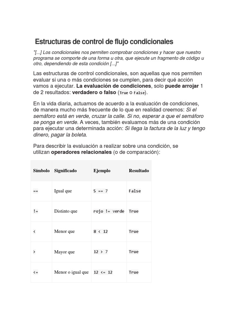 Estructuras de Control de Flujo Condicionales If While For | PDF ...