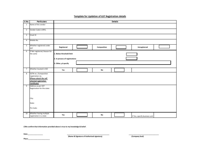 Template For Updation of GST Details v0.1 | PDF