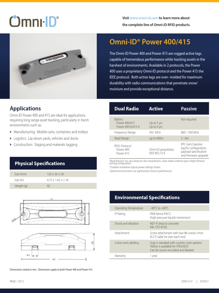 Omni-ID Power 400 415 Datasheet | PDF | Radio Frequency Identification ...