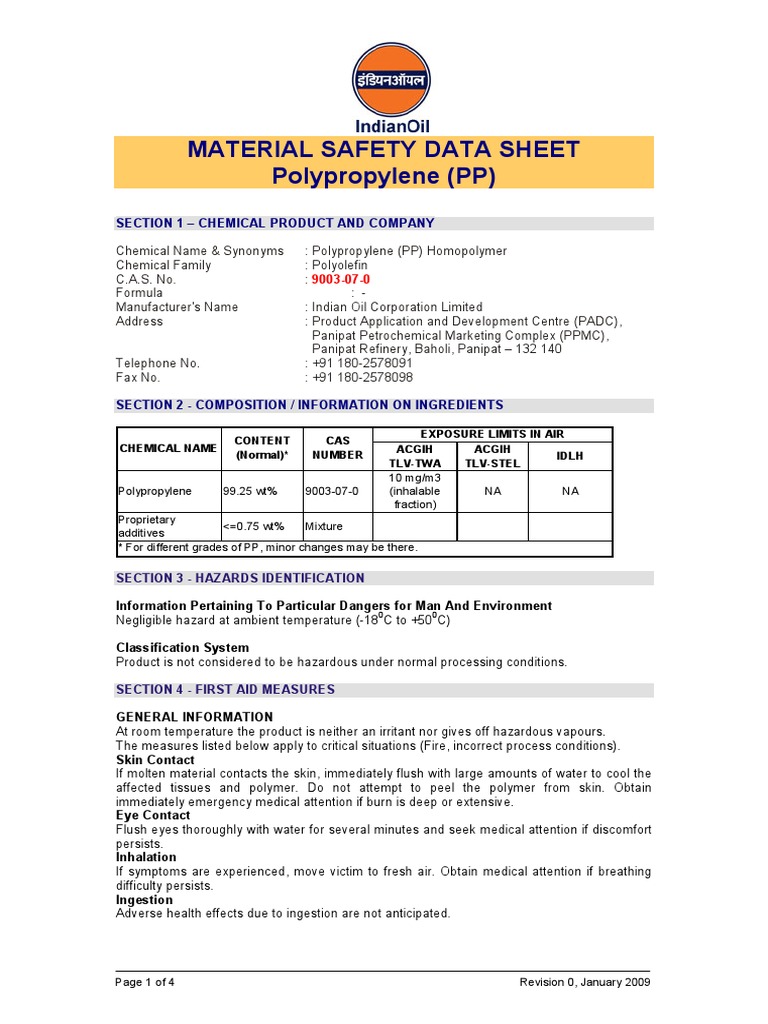 Polypropylene Safety Data Sheet | PDF | Fires | Combustion