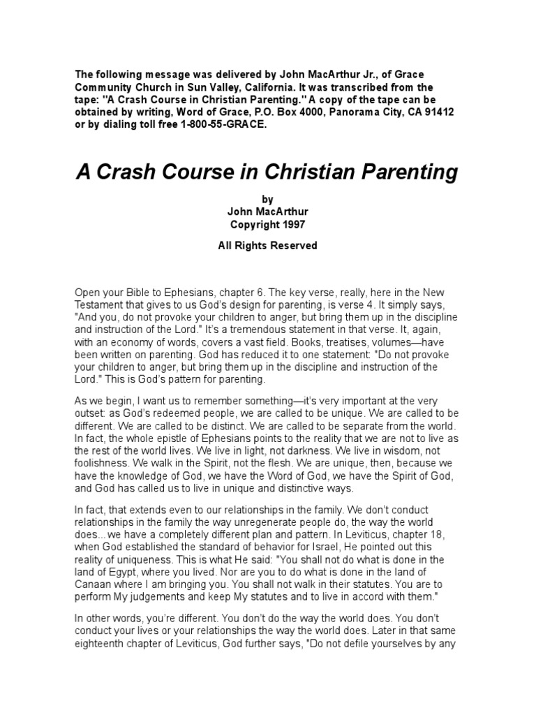 A Crash Course in Christian Parenting - John MacArthur | PDF | God In ...